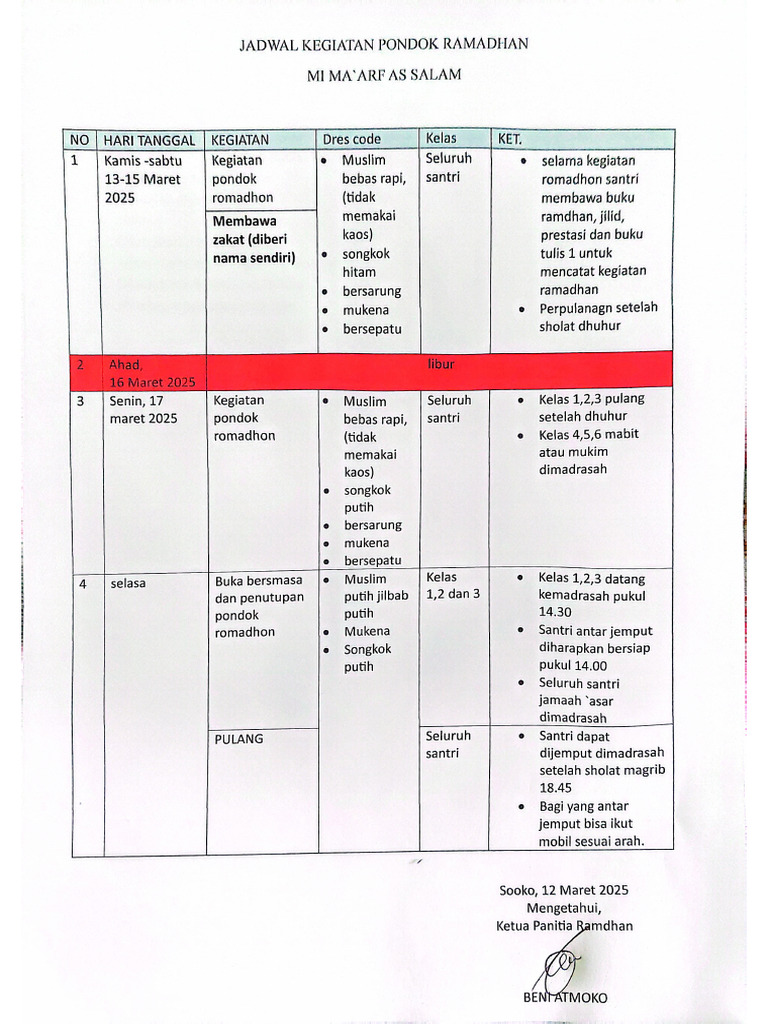 Jadwal Kegiatan Ramadhan MI As Salam | PDF