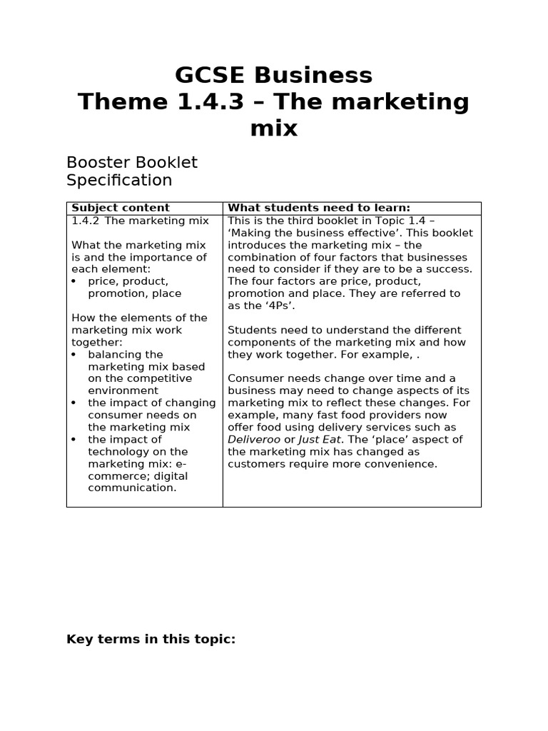Understanding the Marketing Mix in GCSE Business | PDF | Marketing | E ...
