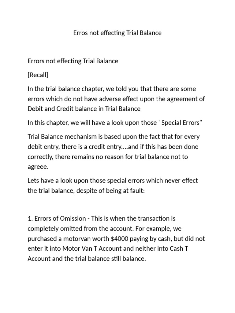 Errors Not Affecting Trial Balance. | PDF | Debits And Credits | Money