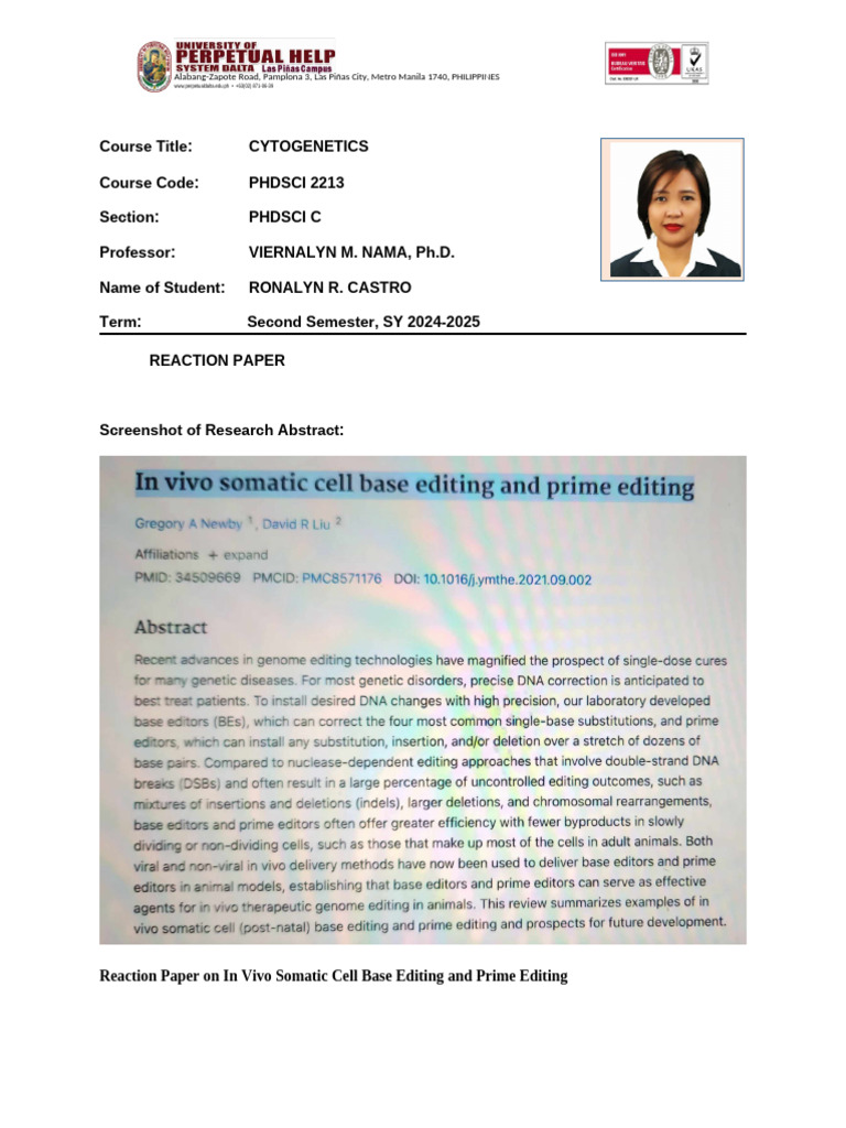 Research Reaction Paper Template | PDF | Genetics | Systems Biology