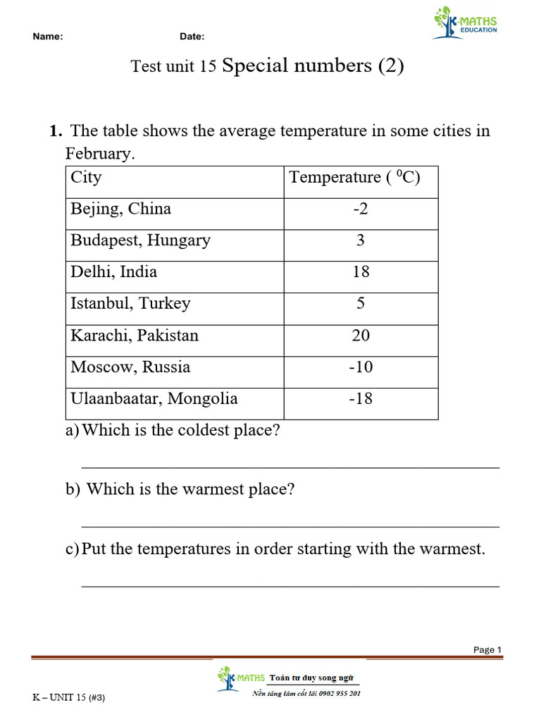 Special Numbers Test Unit 15 | PDF | Arithmetic