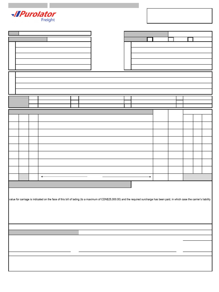Purolator Bill of Lading Template | PDF | Cargo | Bill Of Lading
