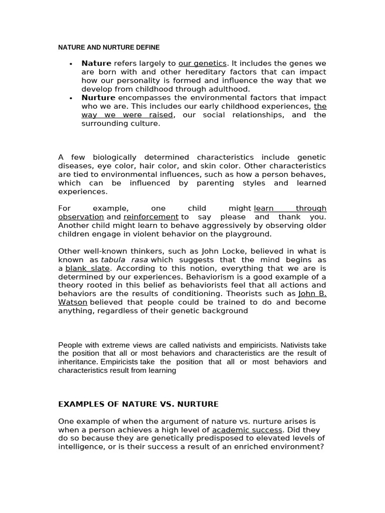 Nature or Nurture Debate | PDF | Mental Disorder | Nature Versus Nurture