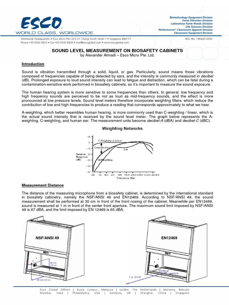 Sound Measurement in Biosafety Cabinets | PDF | Sound | Decibel