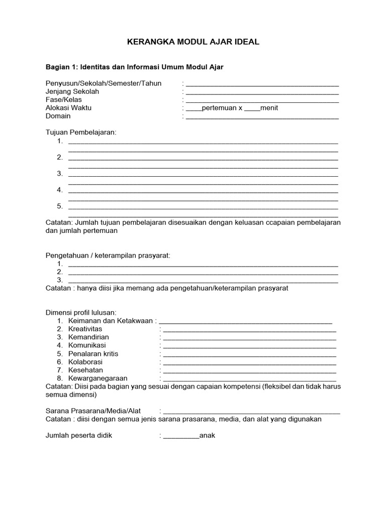KERANGKA MODUL AJAR IDEAL GUNANTO | PDF