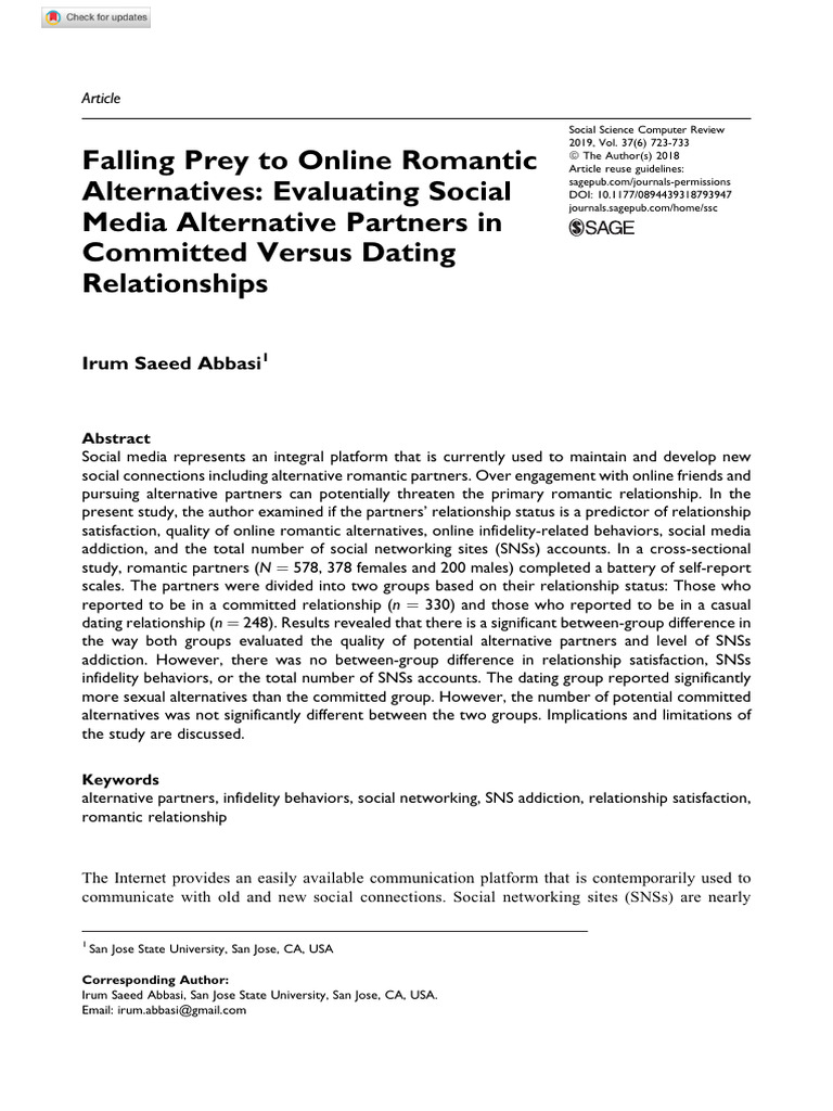 Falling Prey To Online Romantic Alternatives - Evaluating Social Media ...