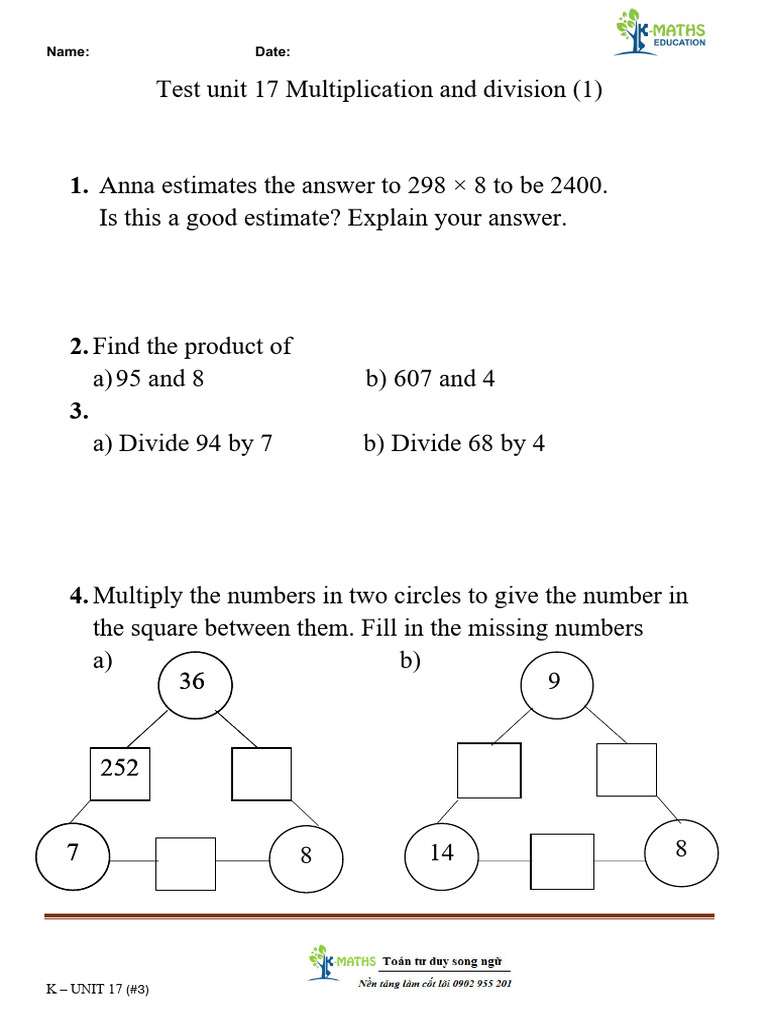 Grade 5 Multiplication and Division Test | PDF
