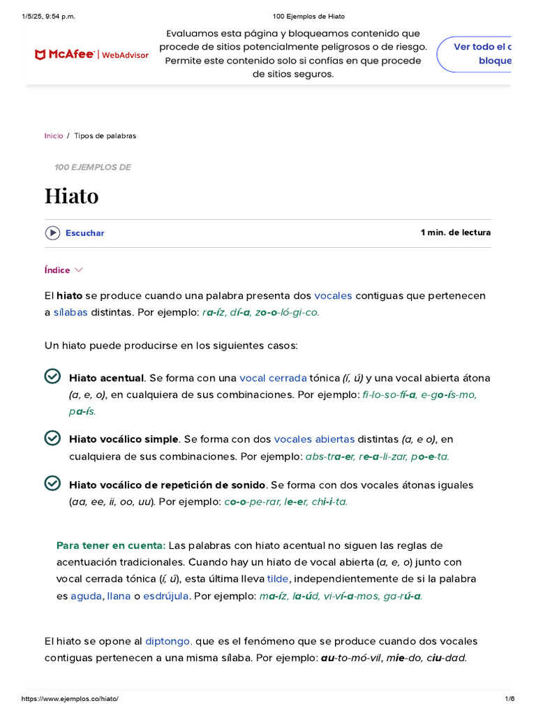 100 Ejemplos de Hiato | PDF | Lingüística | Fonética