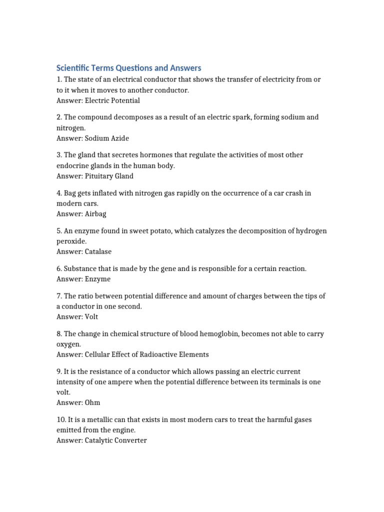 Scientific Terms Q&A for Students | PDF