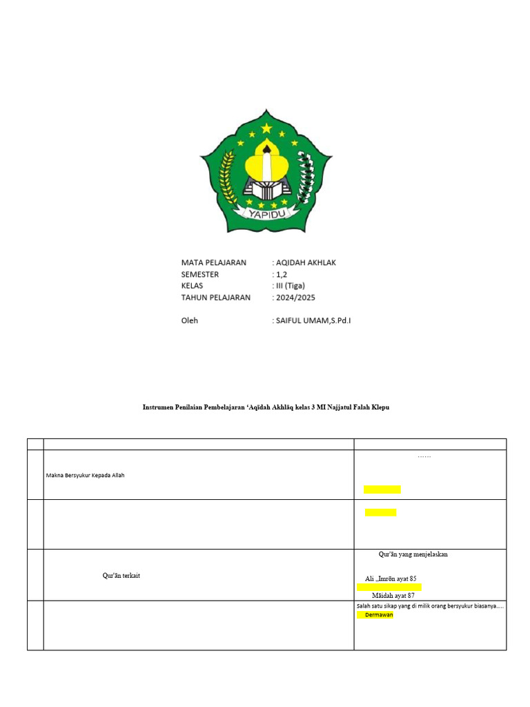 INTRUMEN PENILAIAN | PDF