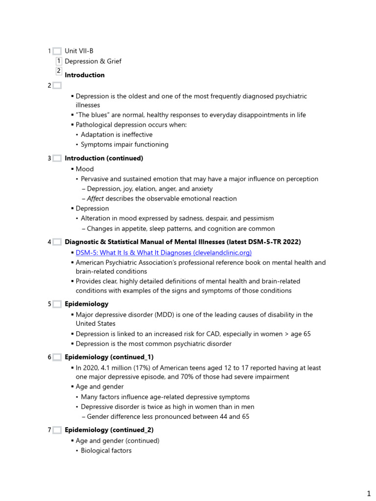 Depression & Grief Outline | PDF | Major Depressive Disorder | Grief