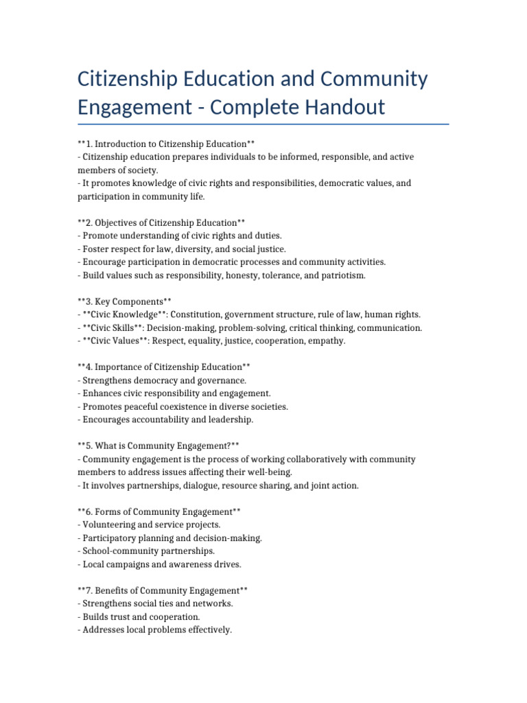 Citizenship Education & Community Engagement | PDF | Community ...