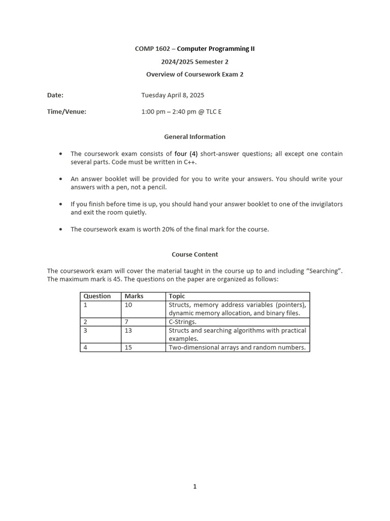 COMP1602 CWExam2 Guidelines | PDF