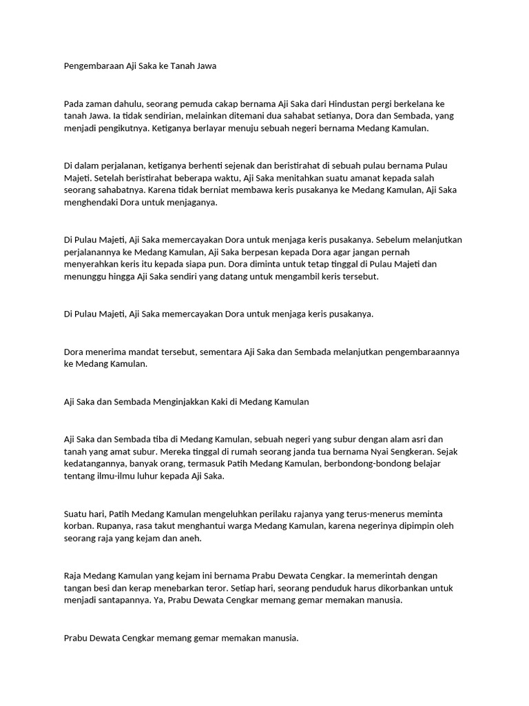 Pengembaraan Aji Saka Ke Tanah Jawa | PDF