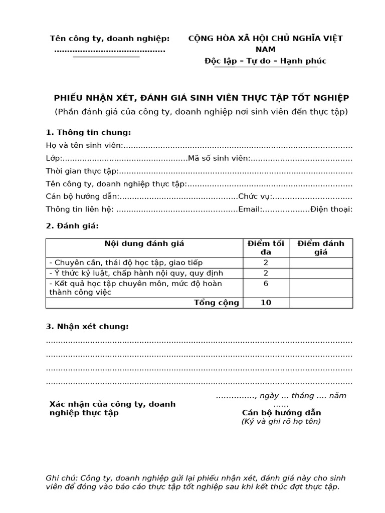 Mau Phieu Danh Gia TTTN | PDF