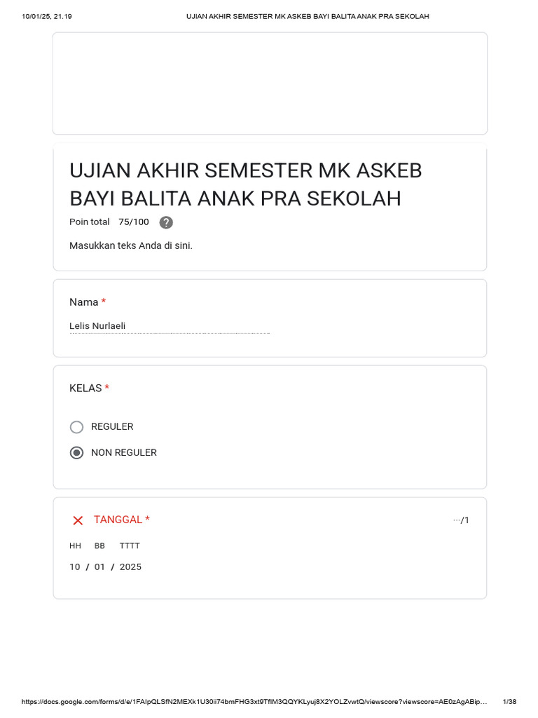 Ujian Akhir Semester MK Askeb Bayi Balita Anak Pra Sekolah | PDF