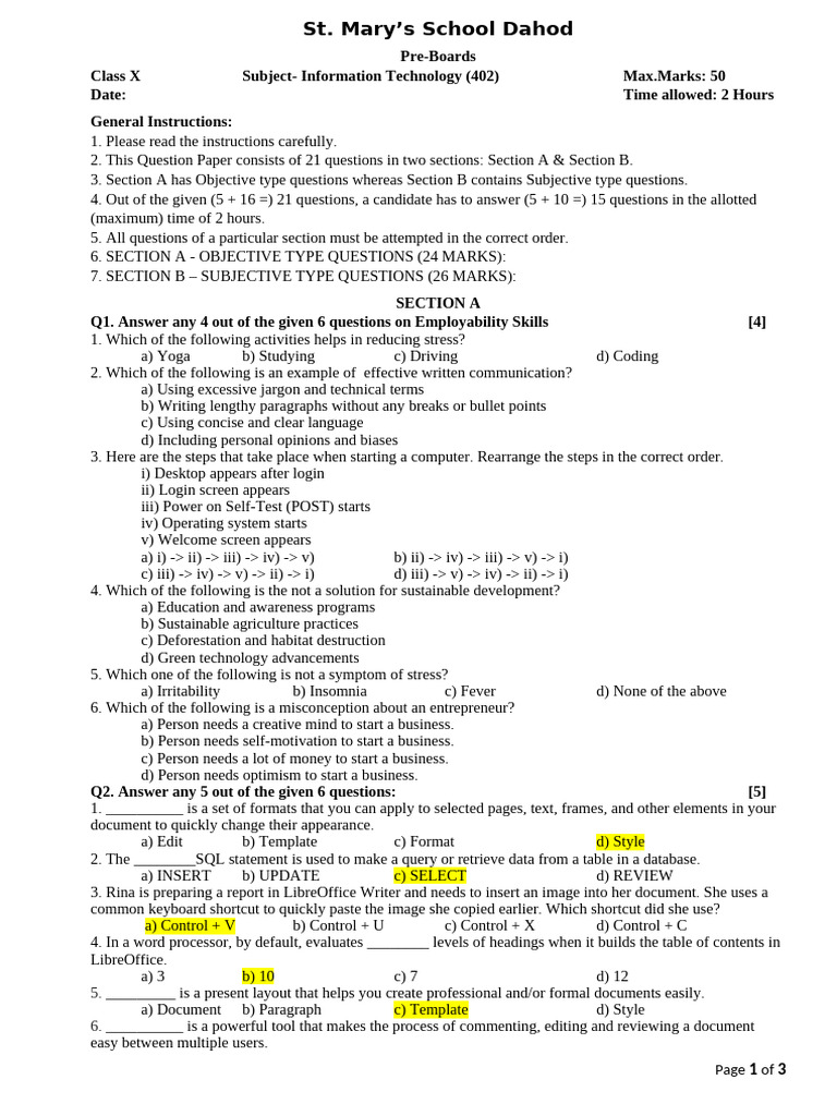 10_IT_Preboards_2024-25 | PDF | Databases | Spreadsheet