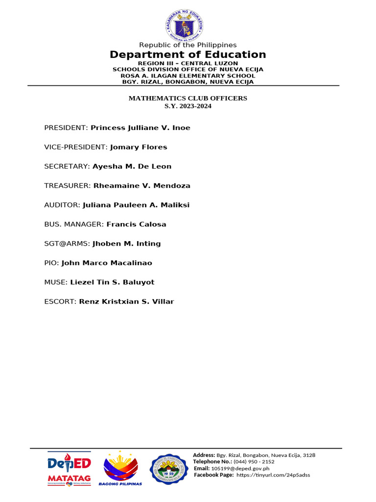 23-24 Math Club Officers | PDF