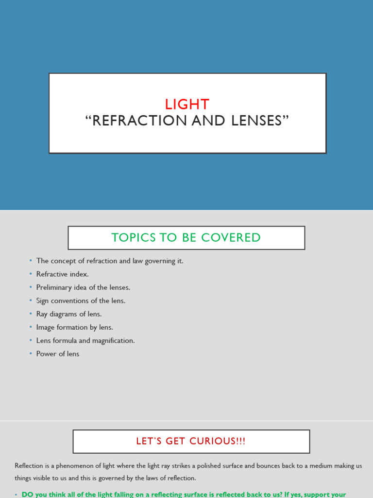 Light - Refraction and Lens | PDF | Refraction | Refractive Index