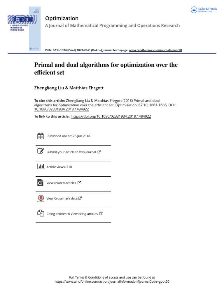 Primal and Dual Algorithms For Optimization Over The Efficient Set | PDF | Mathematical ...
