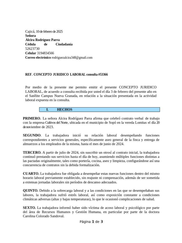 Concepto - Juridico Alcira Rodriguez Acoso Laboral | PDF