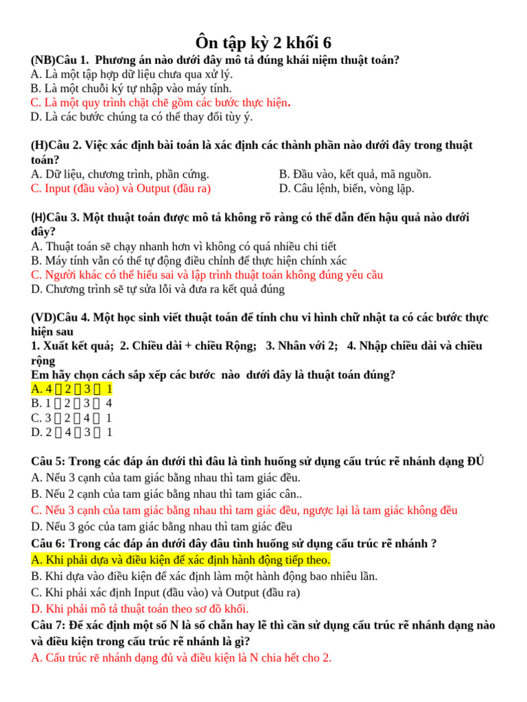 ôn tập kỳ 2 -k6 | PDF