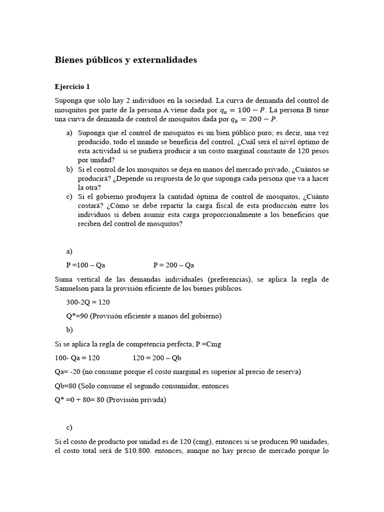Ejercicios Bienes Públicos y Externalidades | PDF | Exterioridad | Mercado (economía)
