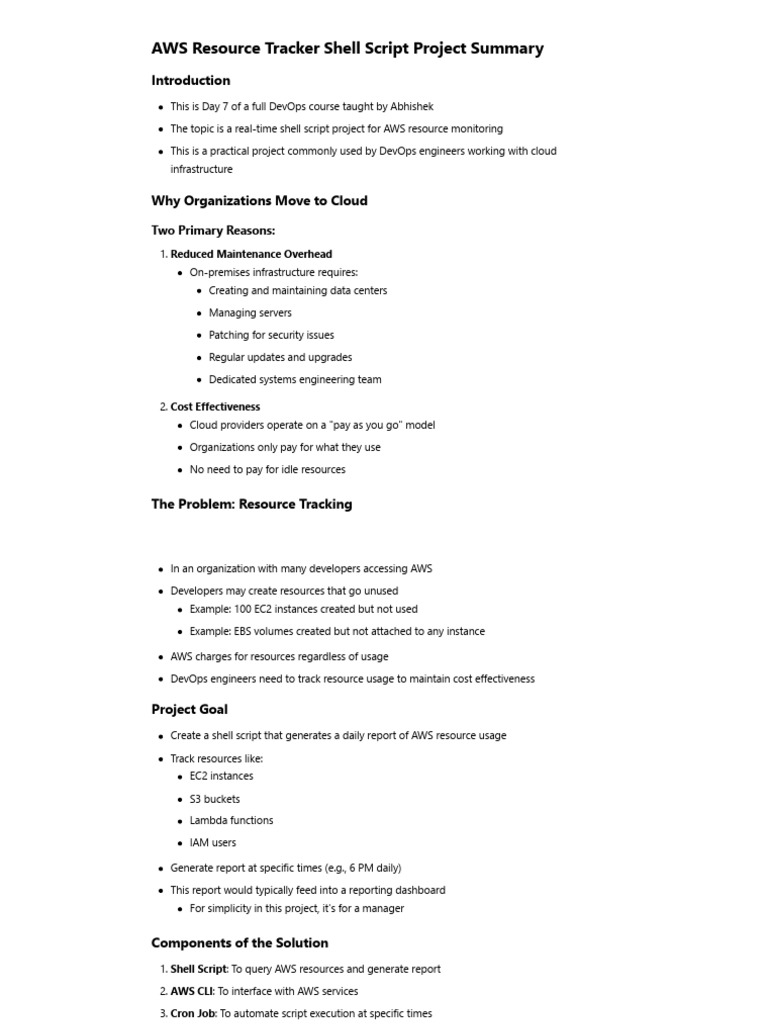 AWS Resource Tracker Shell Script Project Summary | PDF | Amazon Web Services | Cloud Computing
