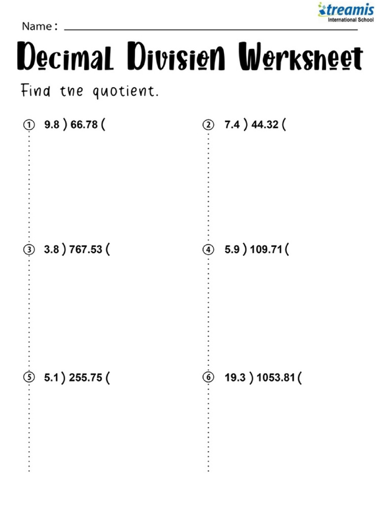 Dividing Decimals by Decimals Worksheet1 | PDF