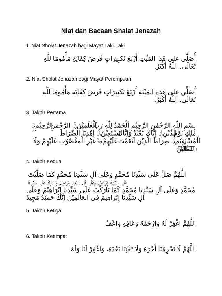 Niat dan Bacaan Shalat Jenazah | PDF
