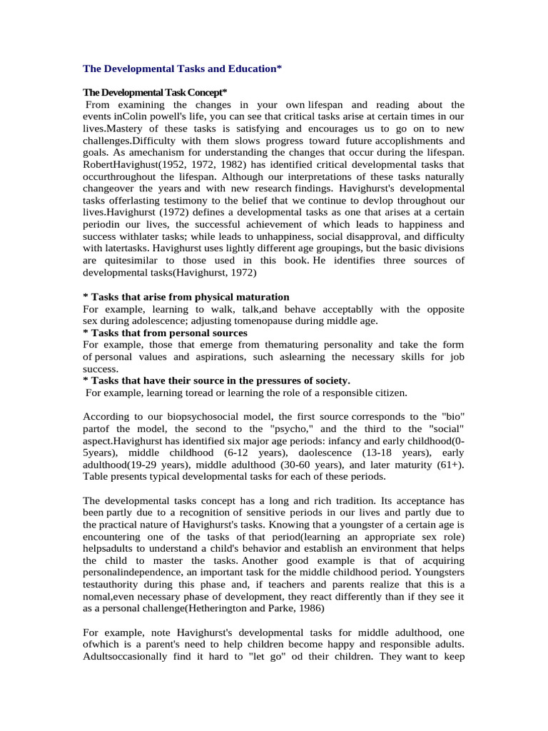 Developmental Tasks and Education | PDF | Behavioural Sciences | Psychology