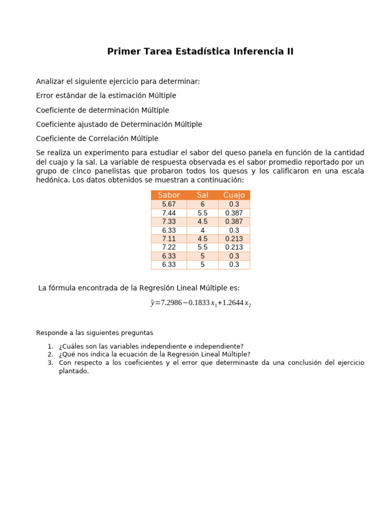 Primer Tarea Estadística Inferencia II | PDF