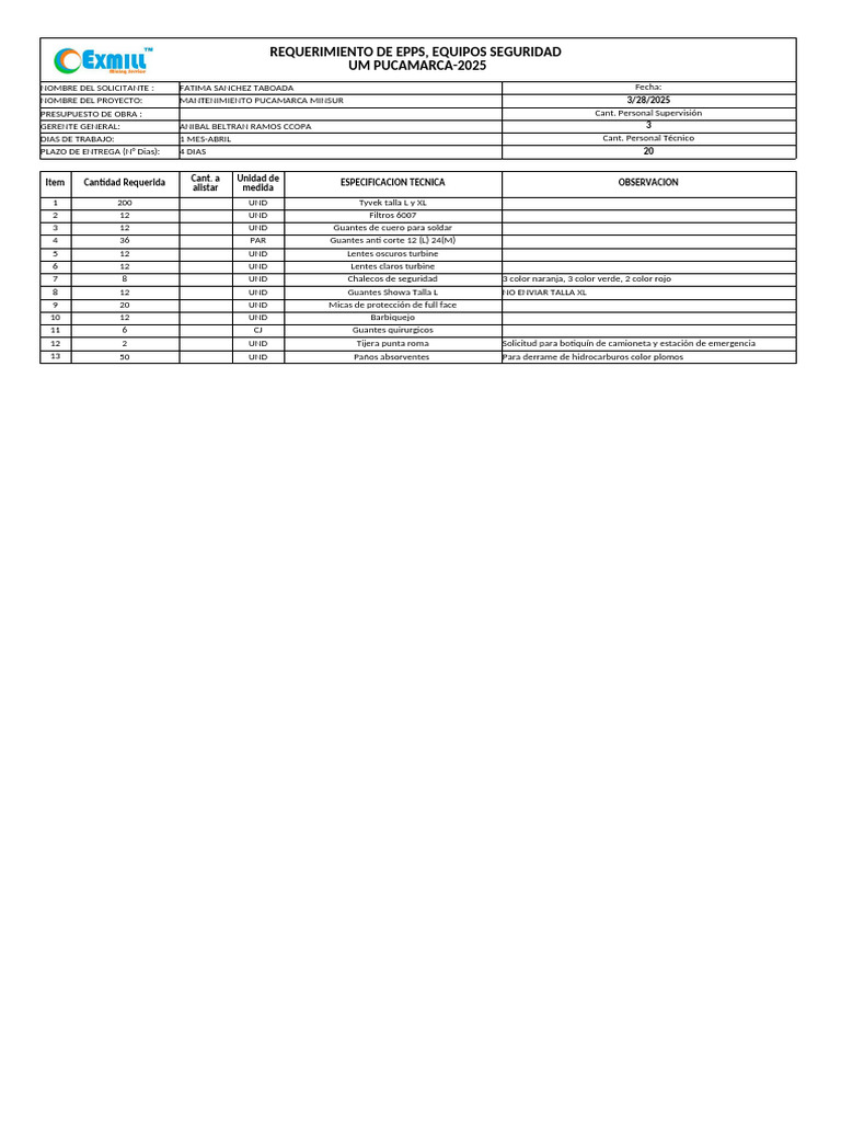 Requerimiento de Epps Pucamarca Abril 2025 | PDF