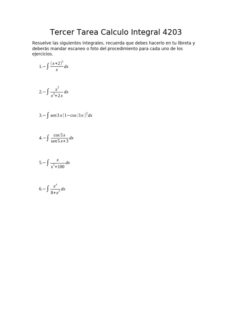 Tercera Tarea Calculo Integral 4203 | PDF