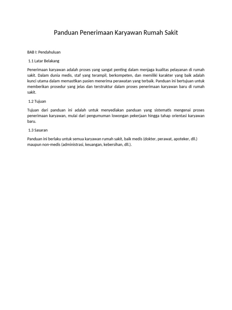 Draft Panduan Penerimaan Karyawan Rumah Sakit | PDF