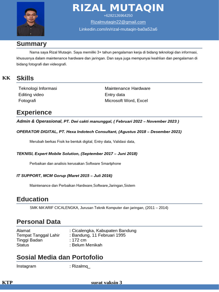 CV DAN BERKAS - Rizal Mutaqin - 2024 | PDF