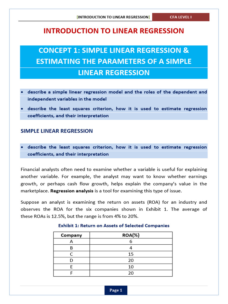 INTRODUCTION TO LINEAR REGRESSION CONCEPT 1 NOTE | PDF | Errors And Residuals | Linear Regression