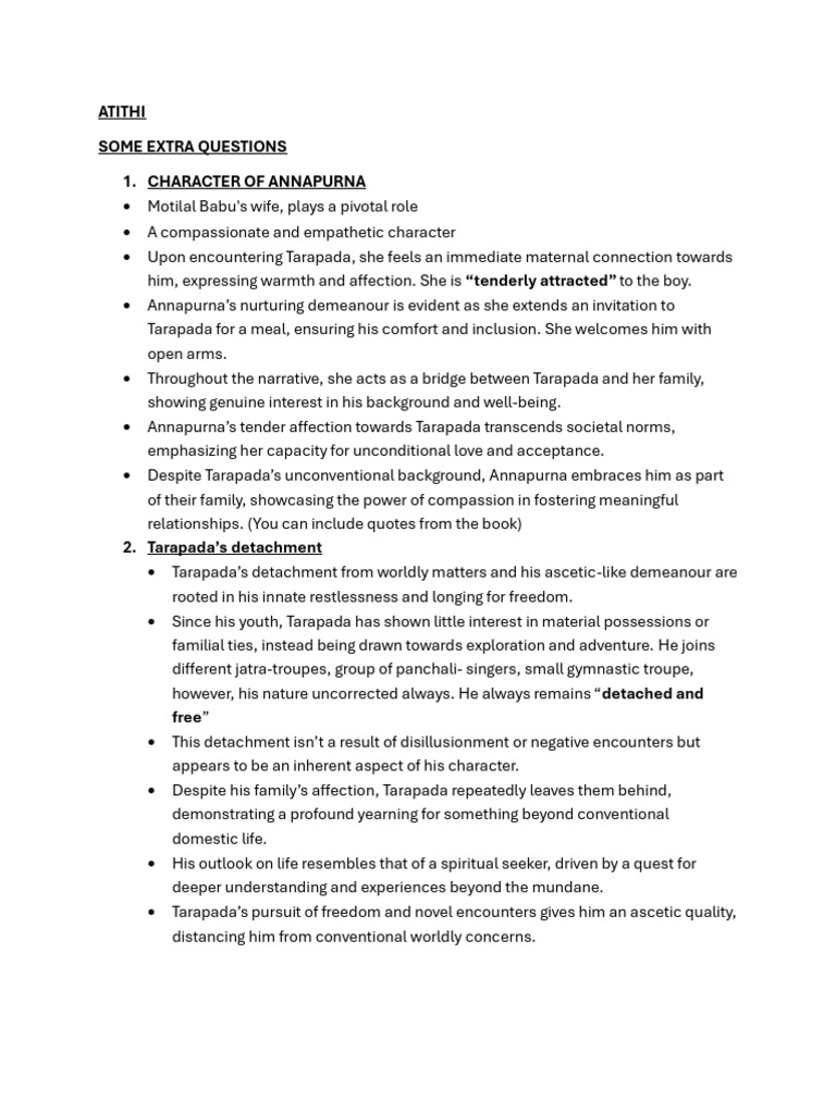 Character Analysis in Atithi | PDF