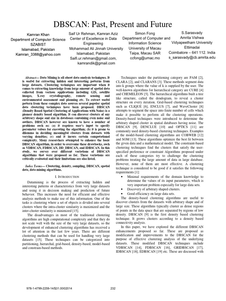 DBSCAN Past, Present and Future | PDF | Cluster Analysis | Machine Learning