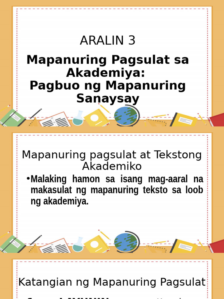 Grade 12 - Aralin - 3 Mapanuring Pagsulat Sa Akademiya - Pagbuo NG Mapanuring Sanaysay | PDF