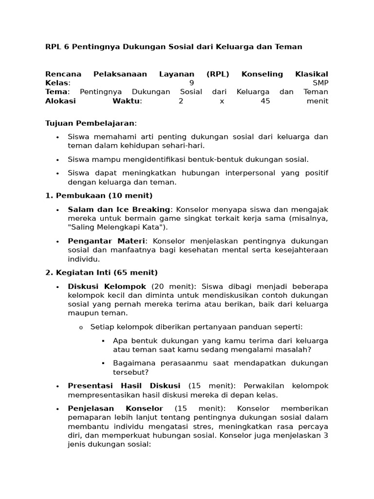 RPL 6 Pentingnya Dukungan Sosial dari Keluarga dan Teman | PDF