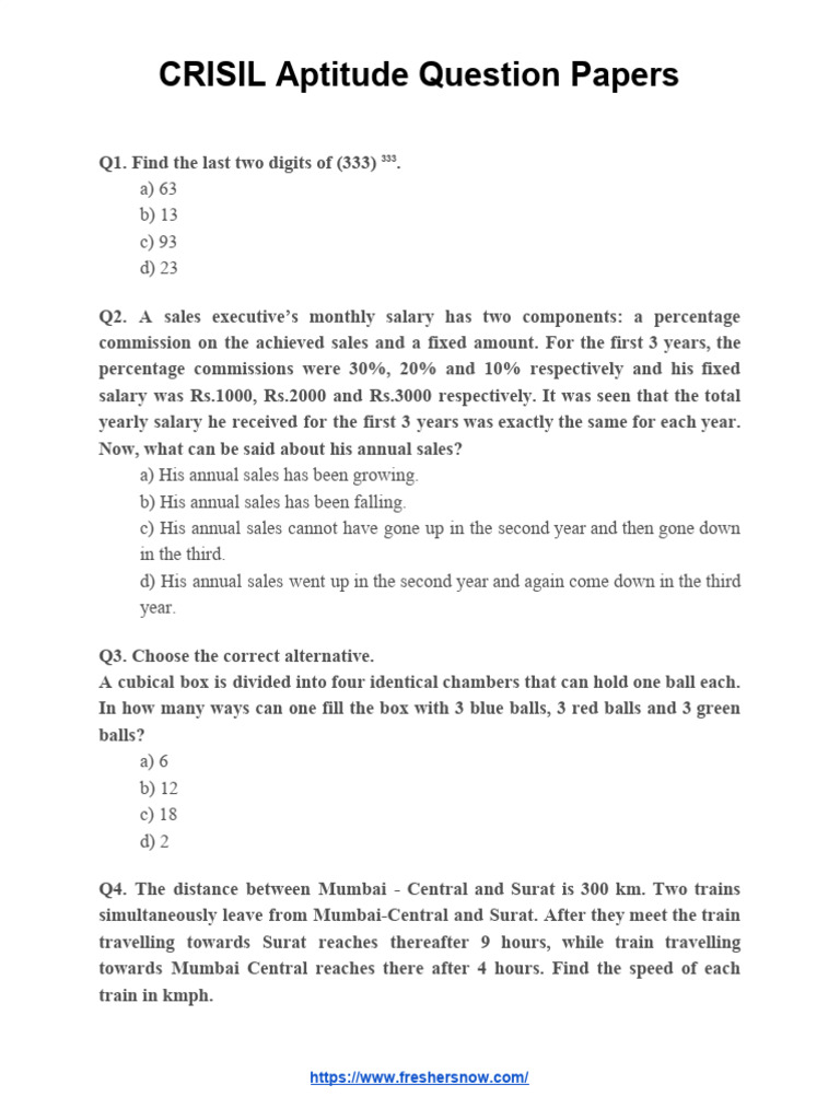 CRISIL Aptitude Question Papers | PDF | Justice | Crime & Violence