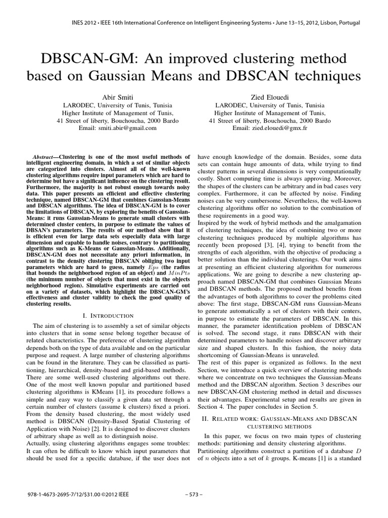 Dbscan Gm An Improved Clustering Method Based On Gaussian Means And Dbscan Techniques Pdf