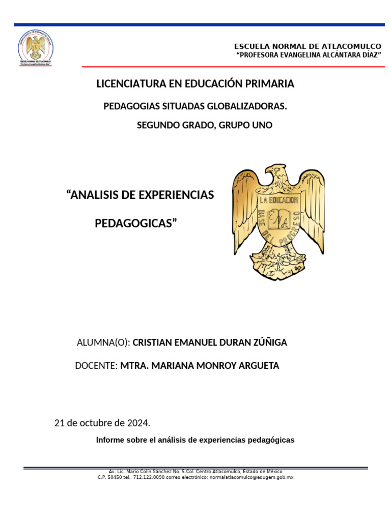 Informe Sobre El Análisis de Experiencias Pedagógicas | PDF | Enseñando | Aprendizaje