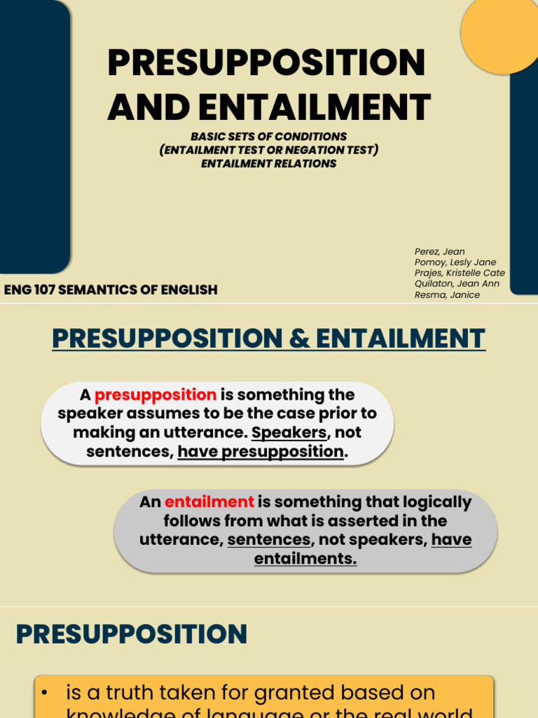 Presupposition and Entailment | PDF | Logical Consequence | Truth