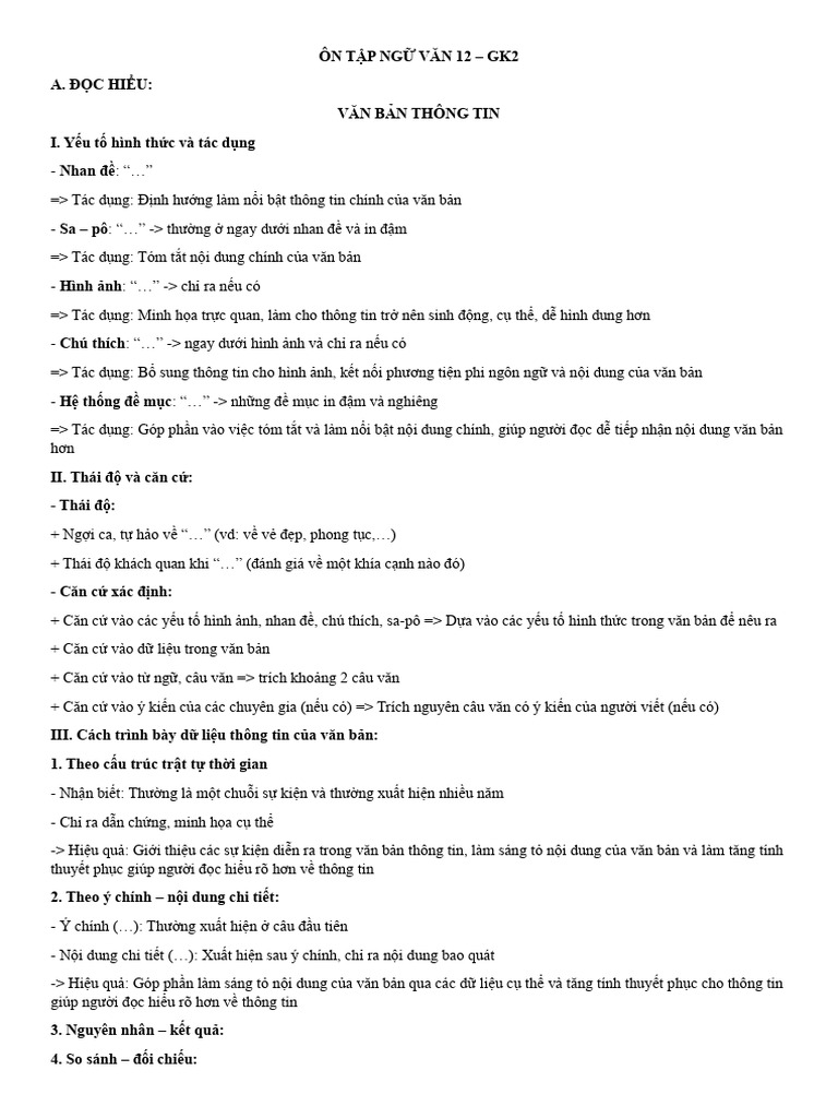 ÔN TẬP NGỮ VĂN 12 GK2 | PDF
