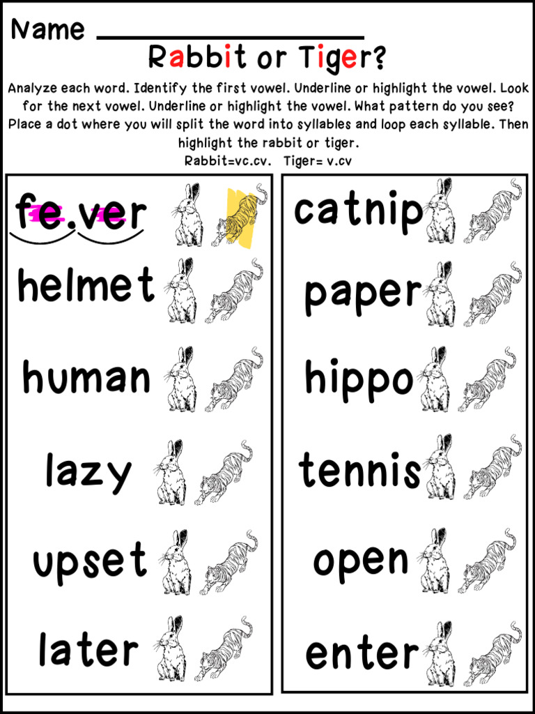 Two-Syllable Vowel Patterns Worksheet | PDF