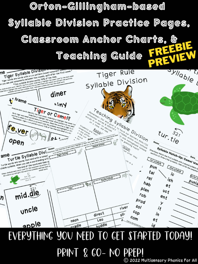 FREEBIEPREVIEWMultisyllableWordsSyllableDivisionPracticePagesPosters 1 ...