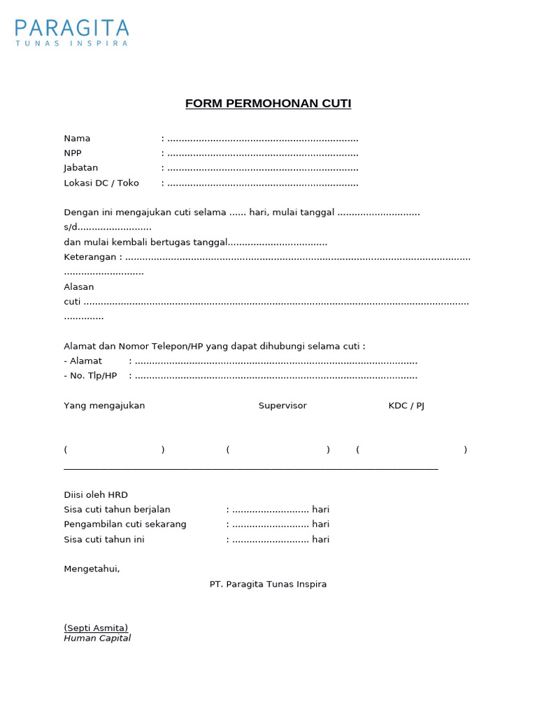 Form Permohonan Cuti | PDF