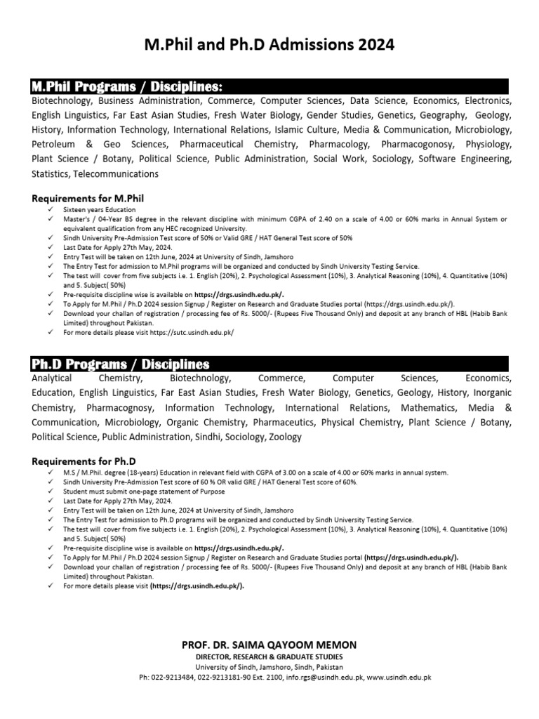 M.Phil & Ph.D Admissions 2024 Guide | PDF | Science | Doctor Of Philosophy